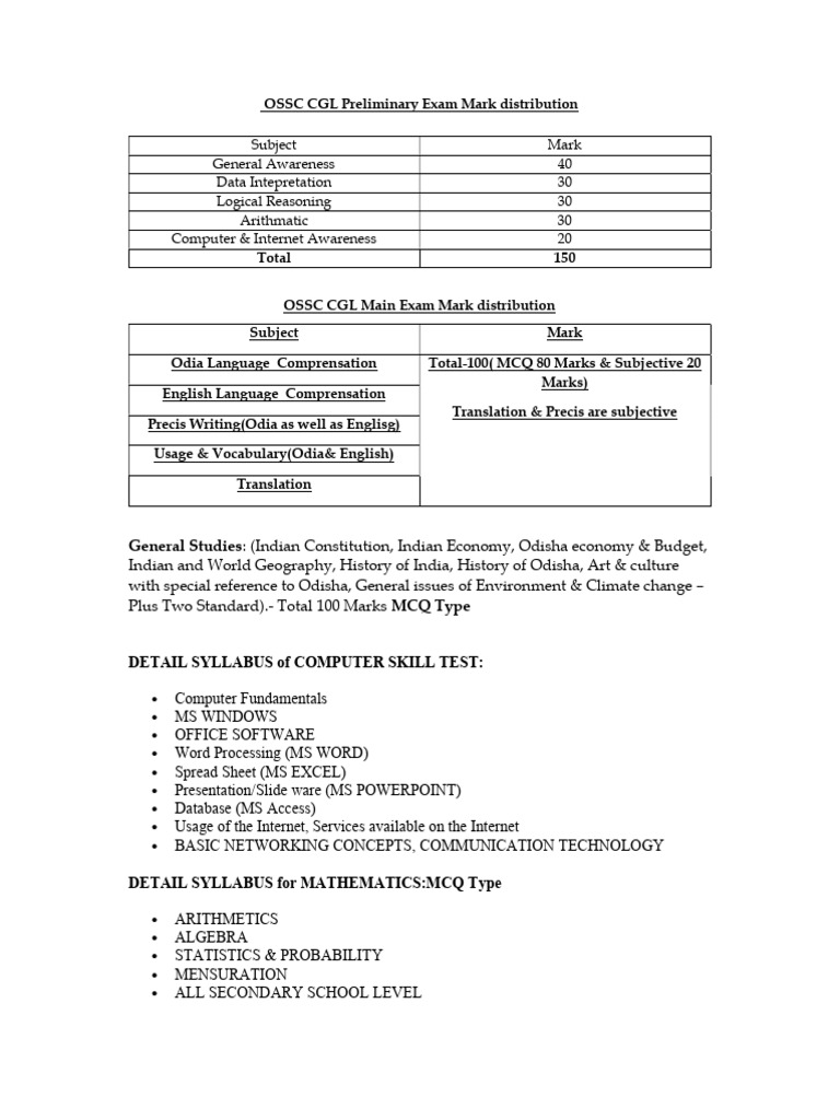 OSSC CGL Mark Distribution | PDF