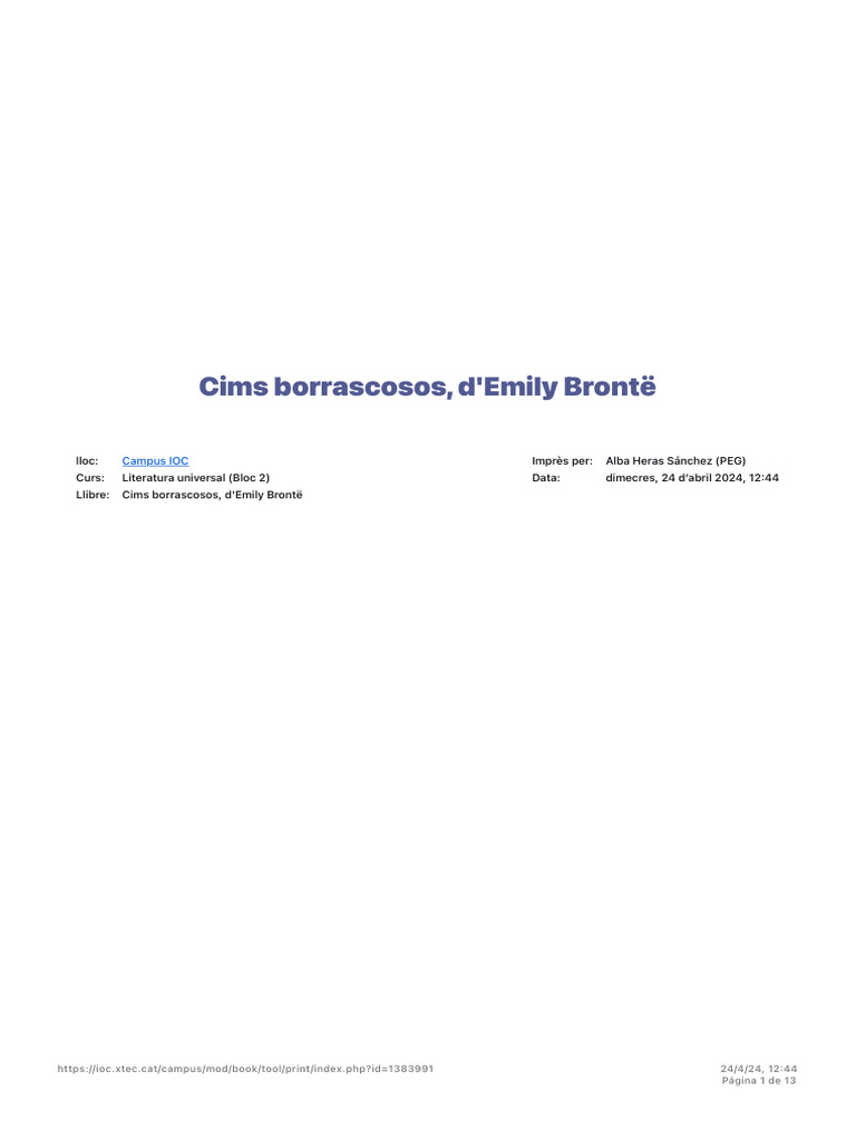 Cims Borrascosos, D'emily Brontë - IOC | PDF