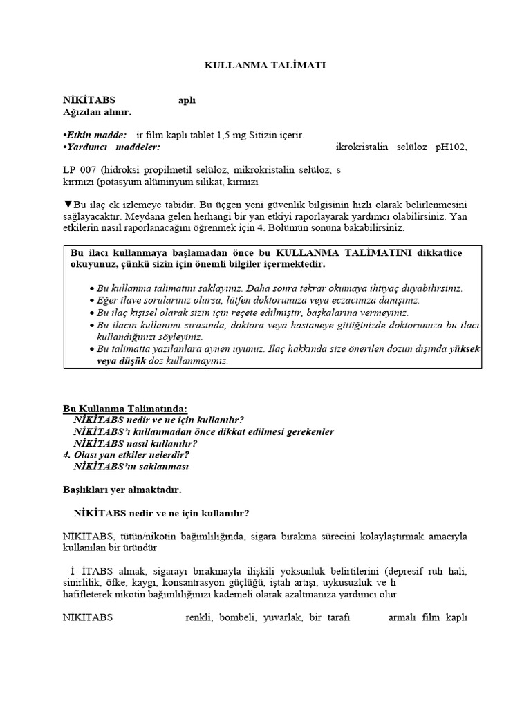 Nikitabs 1 5 MG Film Kapli Tablet Medication Guide | PDF