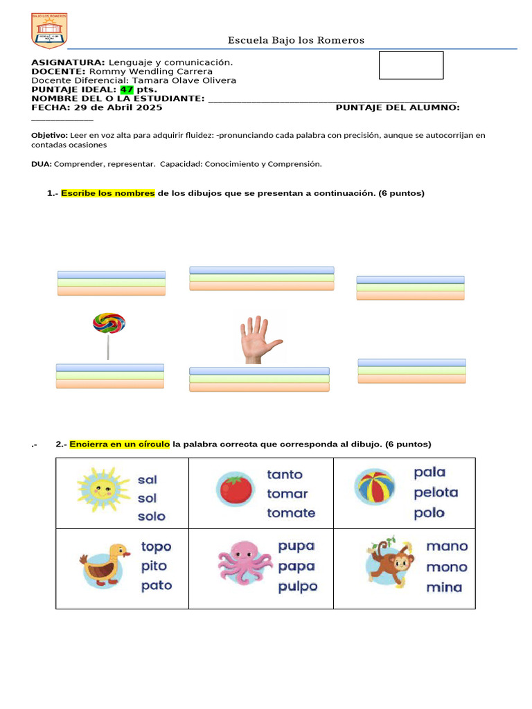 Evaluación Grupos Consonánticos 2 | PDF