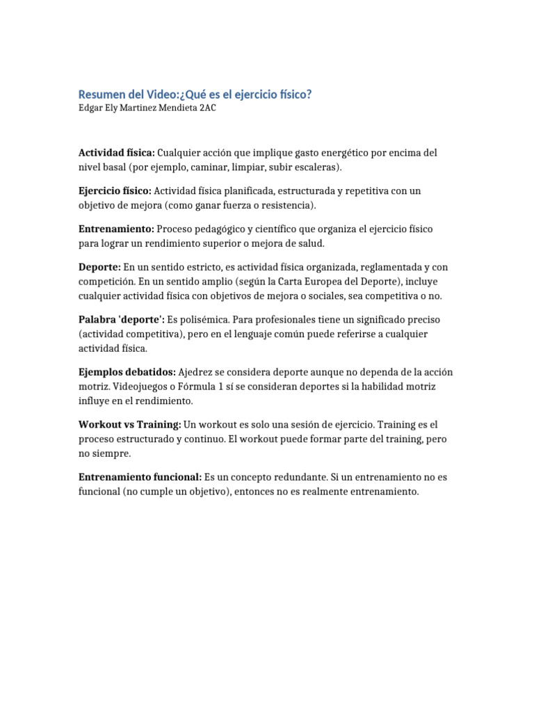 Resumen Ejercicio Fisico | PDF