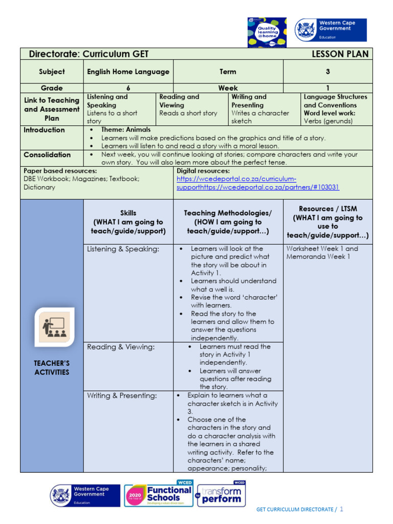 Grade 6 English Lesson Plan: Animals | PDF | Verb | Perfect (Grammar)