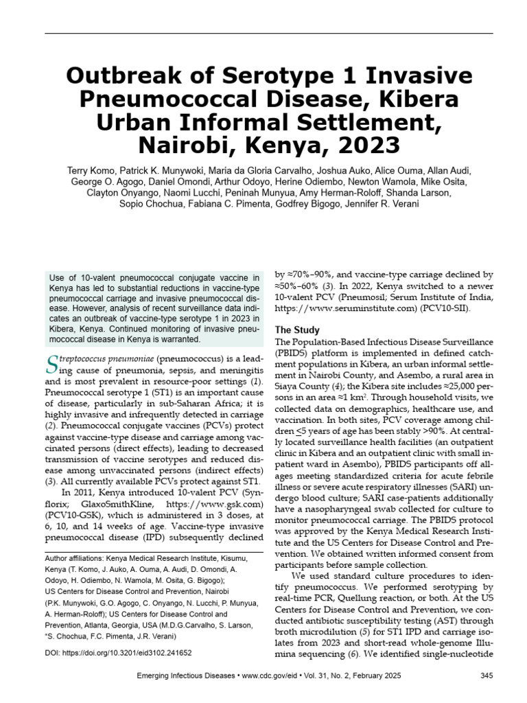 Outbreak of Serotype 1 IPD in Kibera | PDF | Microbiology | Health Sciences