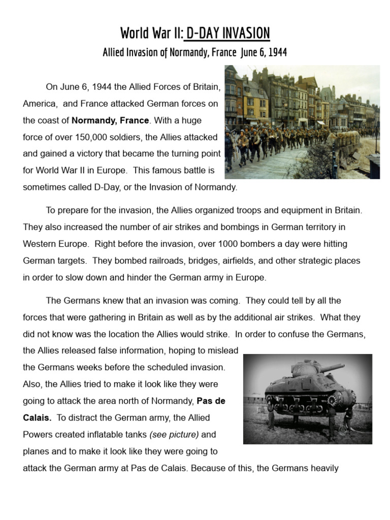 D-Day Invasion Worksheet | PDF | Normandy Landings | Operation Overlord
