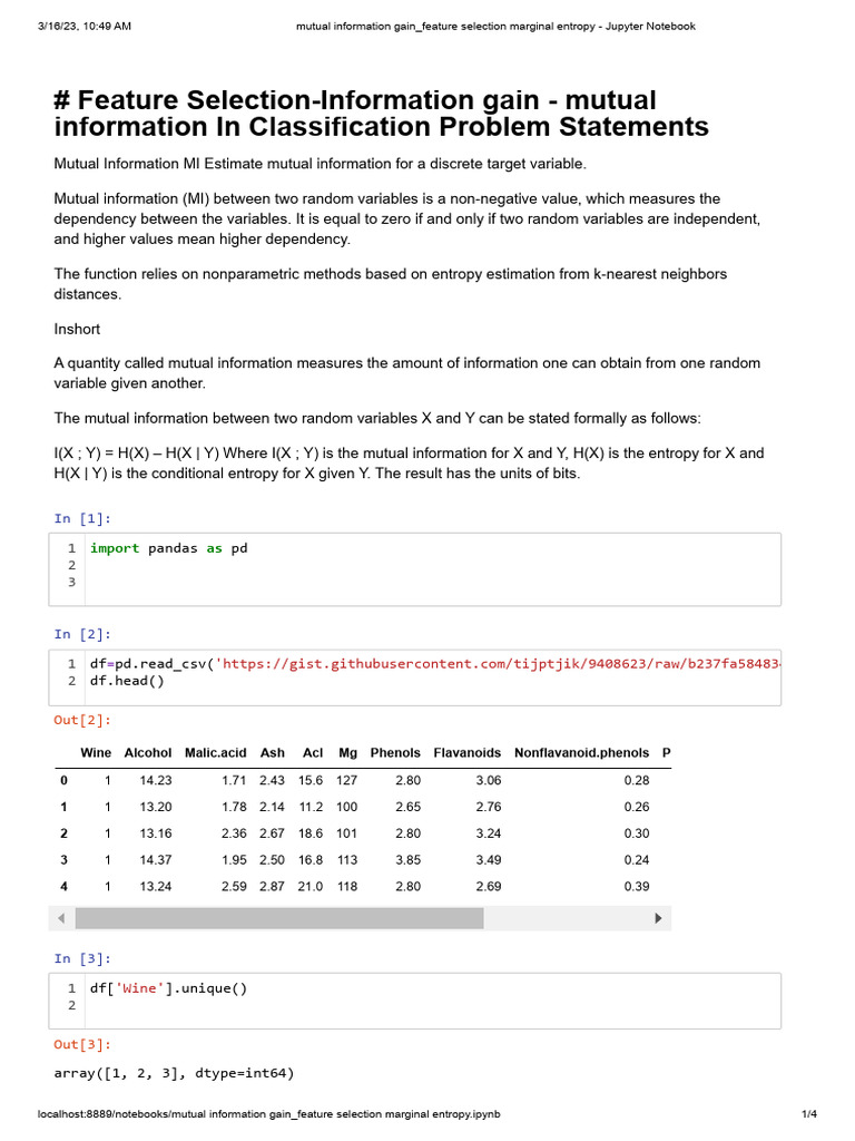 UNIT 3 4 Feature Relevance Marginal Entropy | PDF | Statistical Theory ...
