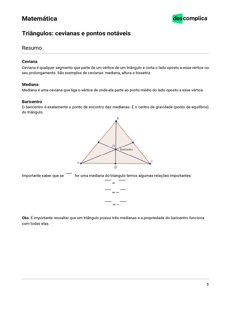 Cevianas e Pontos Notáveis em Triângulos | PDF | Triângulo | Geometria ...