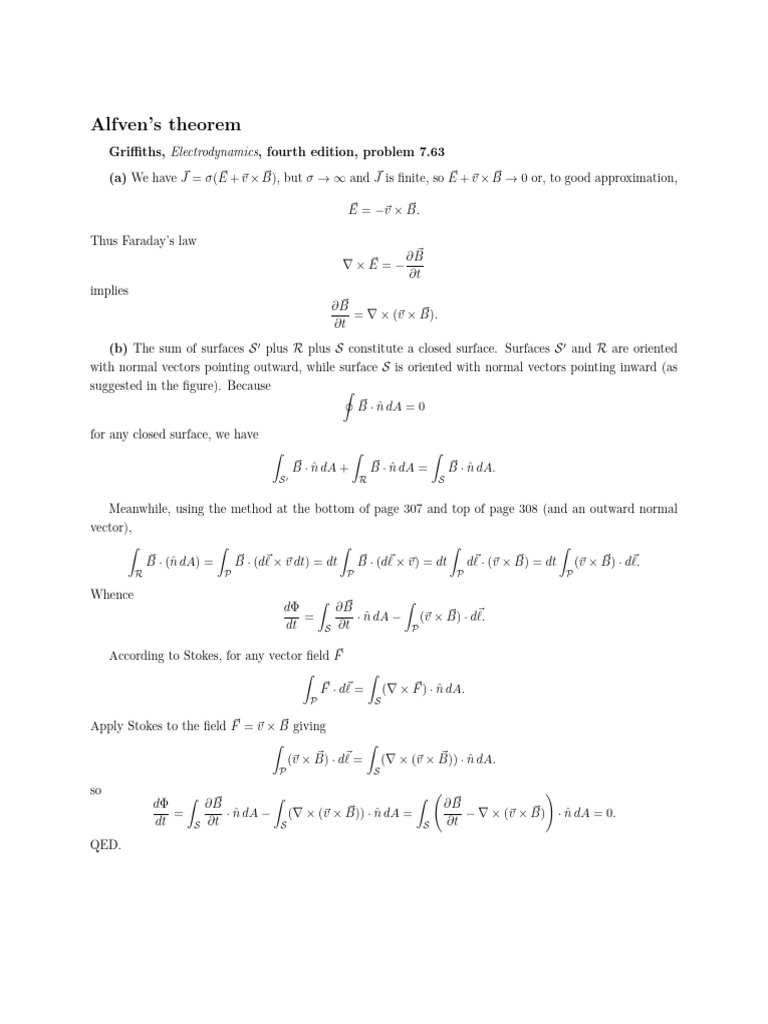 Alfvens Theorem | PDF | Mathematical Physics | Mathematical Concepts