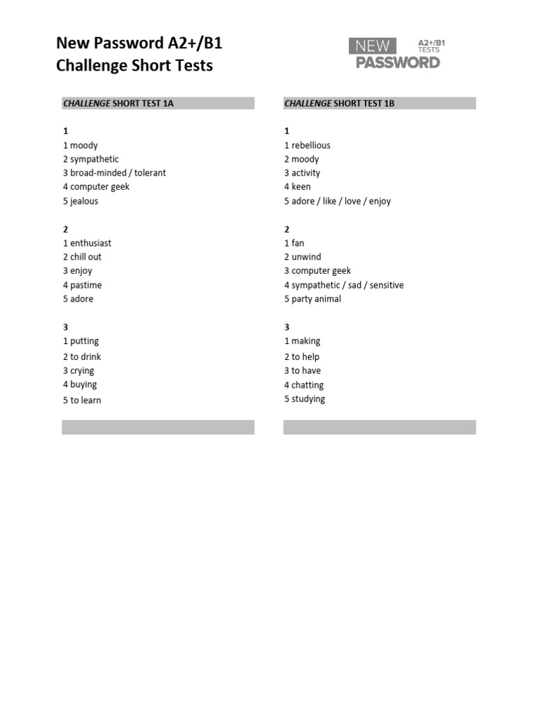 New Password A2+ B1 CST Answer Key | PDF