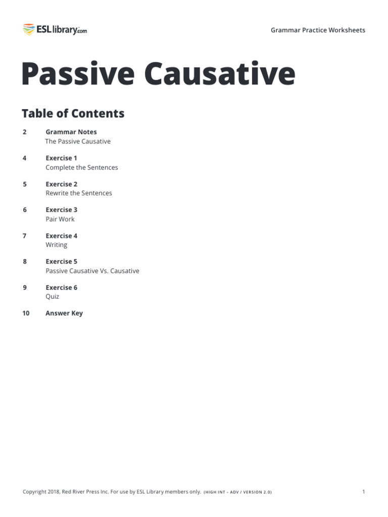 Passive Causative - Grammar Practice Worksheets - ESL Library - Passive ...