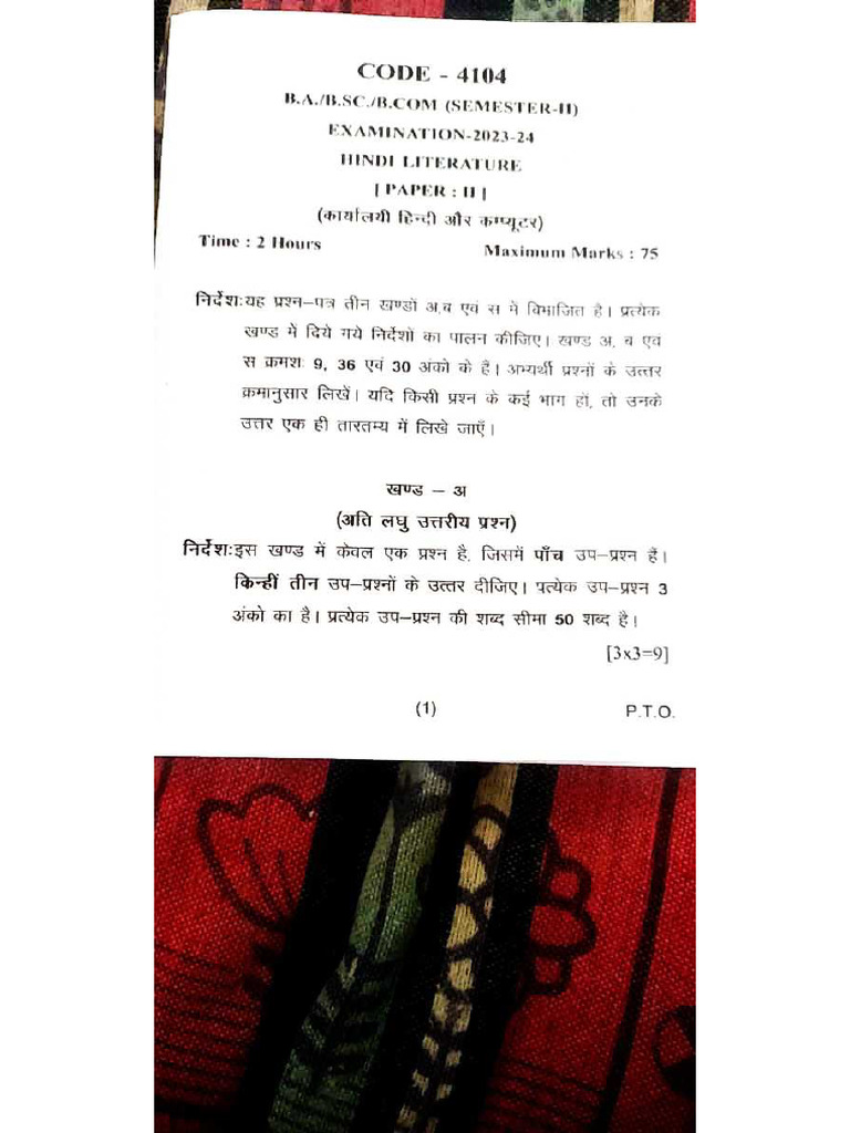 Hindi Ba 2nd Semester Question Paper 2024 | PDF