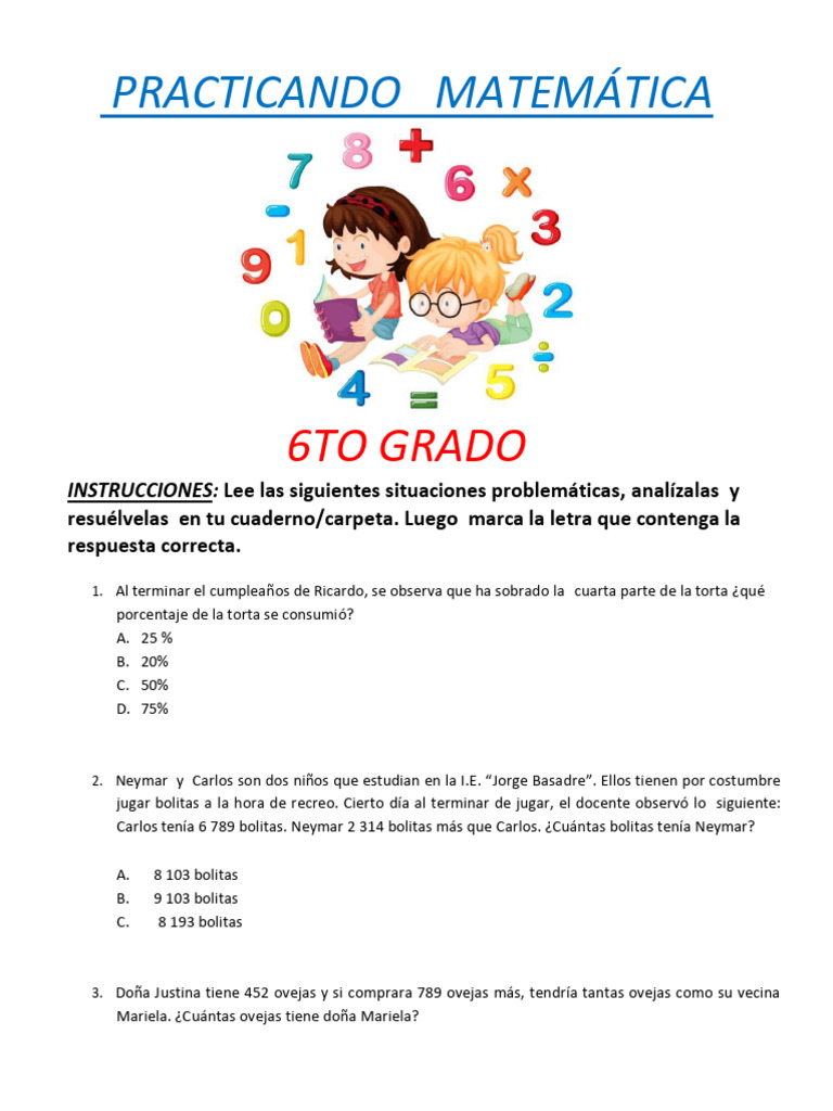 Practica de Matematicas 6to Grado | PDF