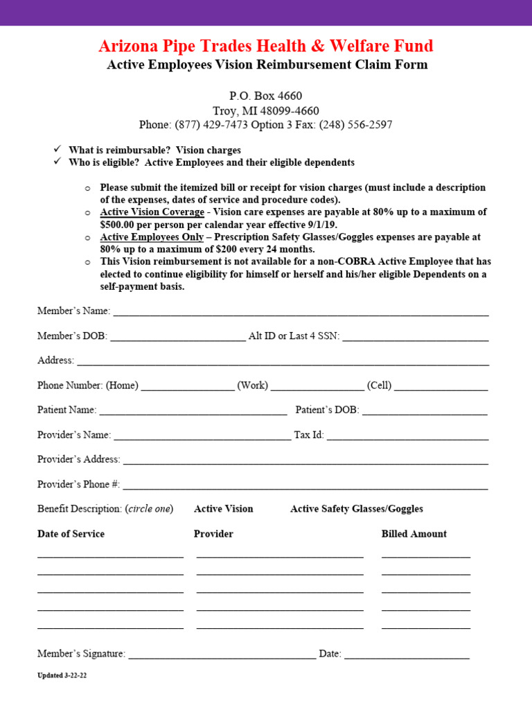 Arizona Vision Reimbursement Claim Form | PDF | Social Programs ...