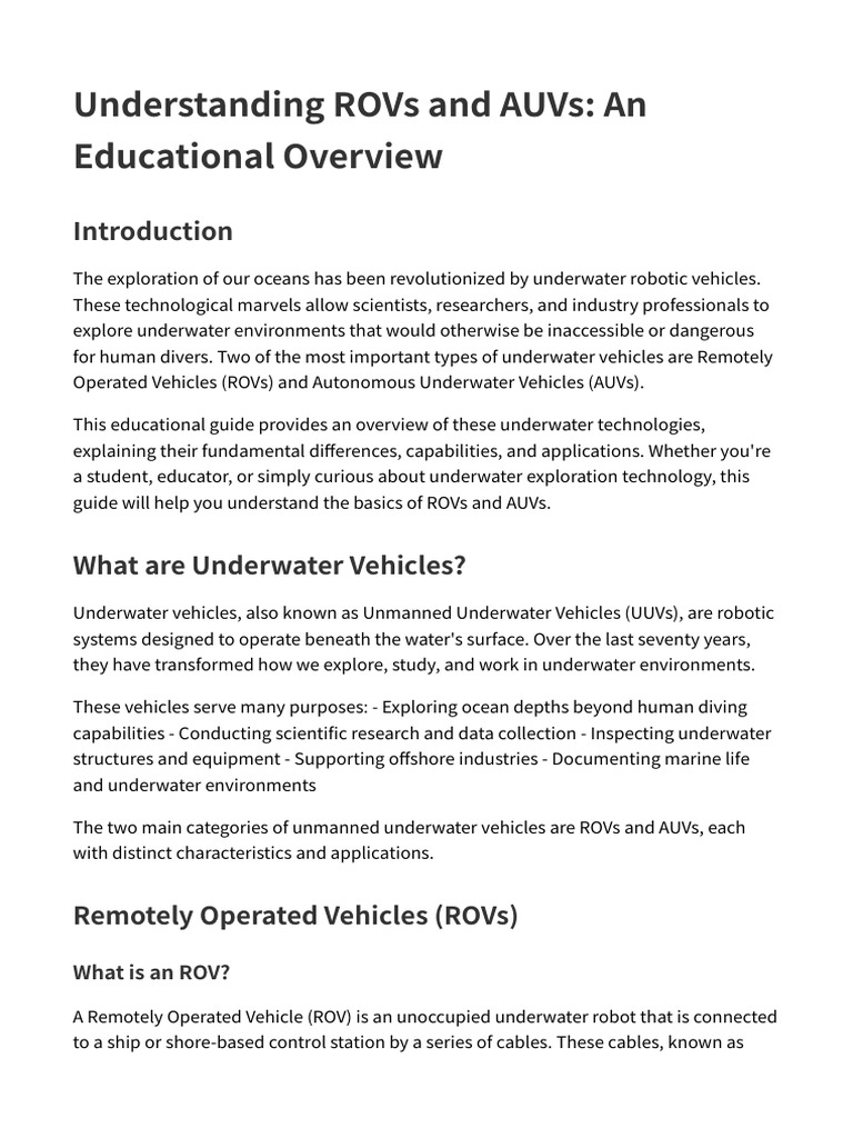 Overview of ROVs and AUVs | PDF