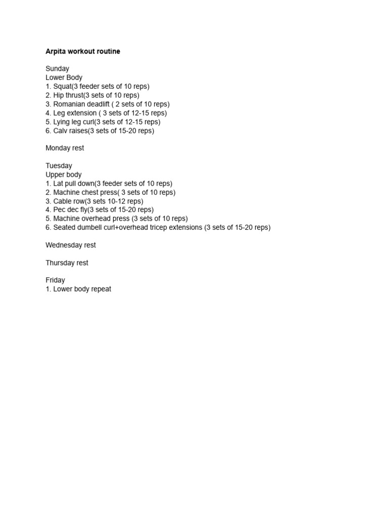 Arpita Workout Routine | PDF