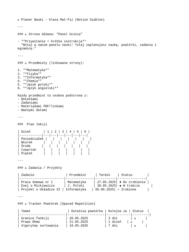 Planer Klasa Mat Fiz | PDF