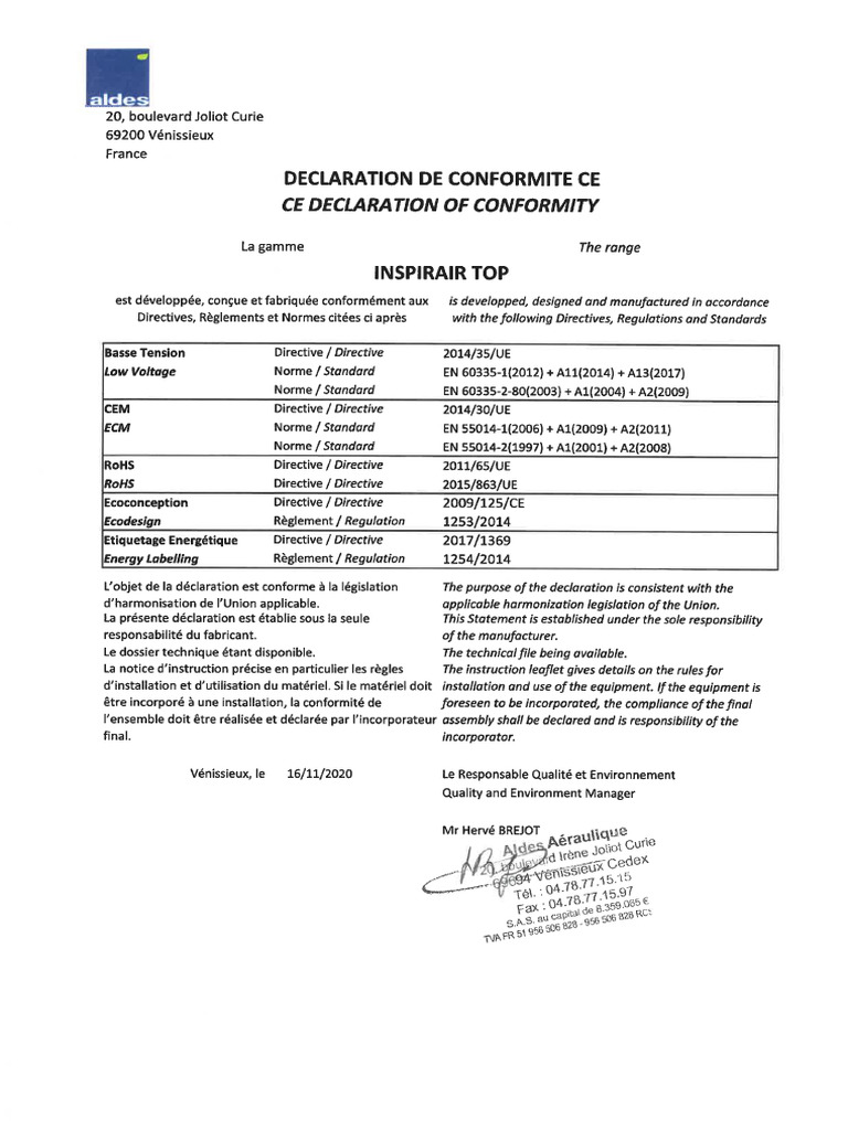 Gamme Inspirair Top D Claration Ce | PDF