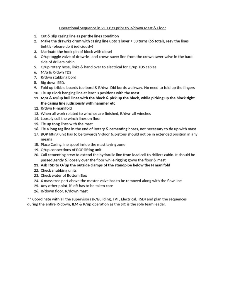 Rig Down Procedures for VFD Rigs | PDF