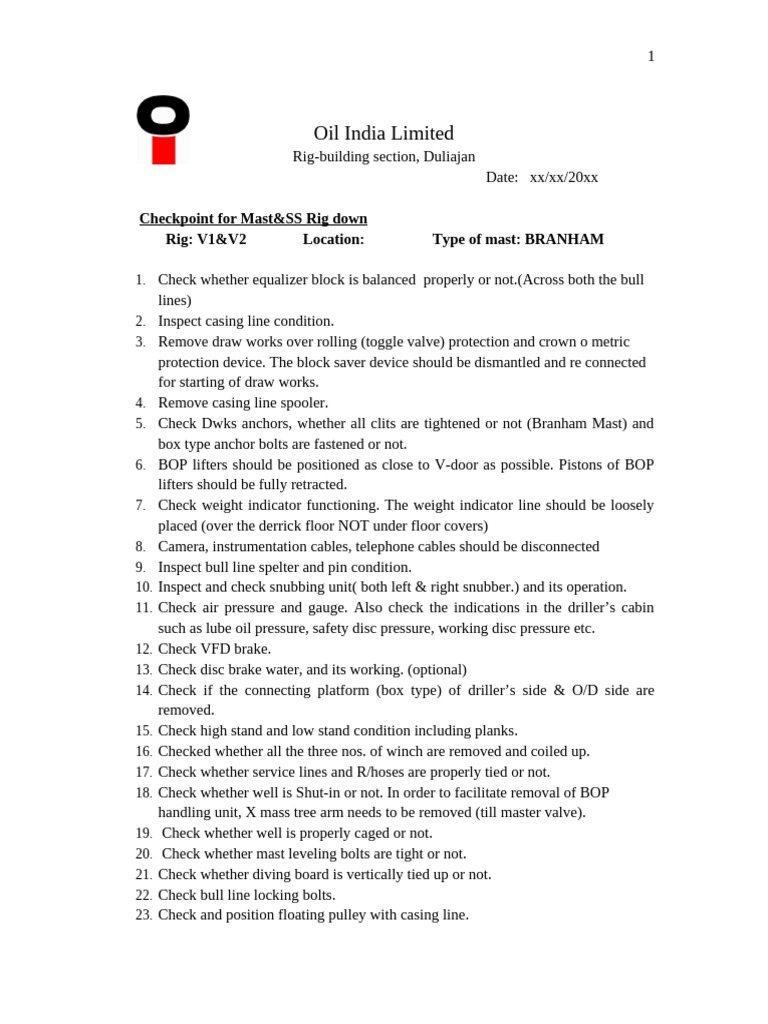 Rigdown Checklist For VFD Rig | PDF | Equipment | Manufactured Goods