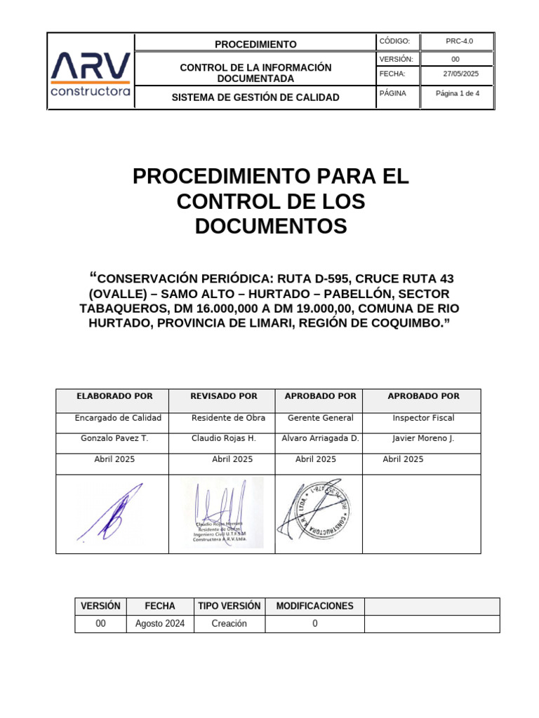 Procedimiento Prc-4.0 Control de Los Documentos | PDF | Sistema de manejo de calidad