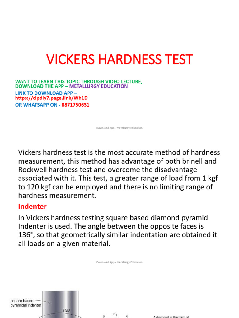 Vickers Hardness Test | PDF | Hardness | Applied And Interdisciplinary ...