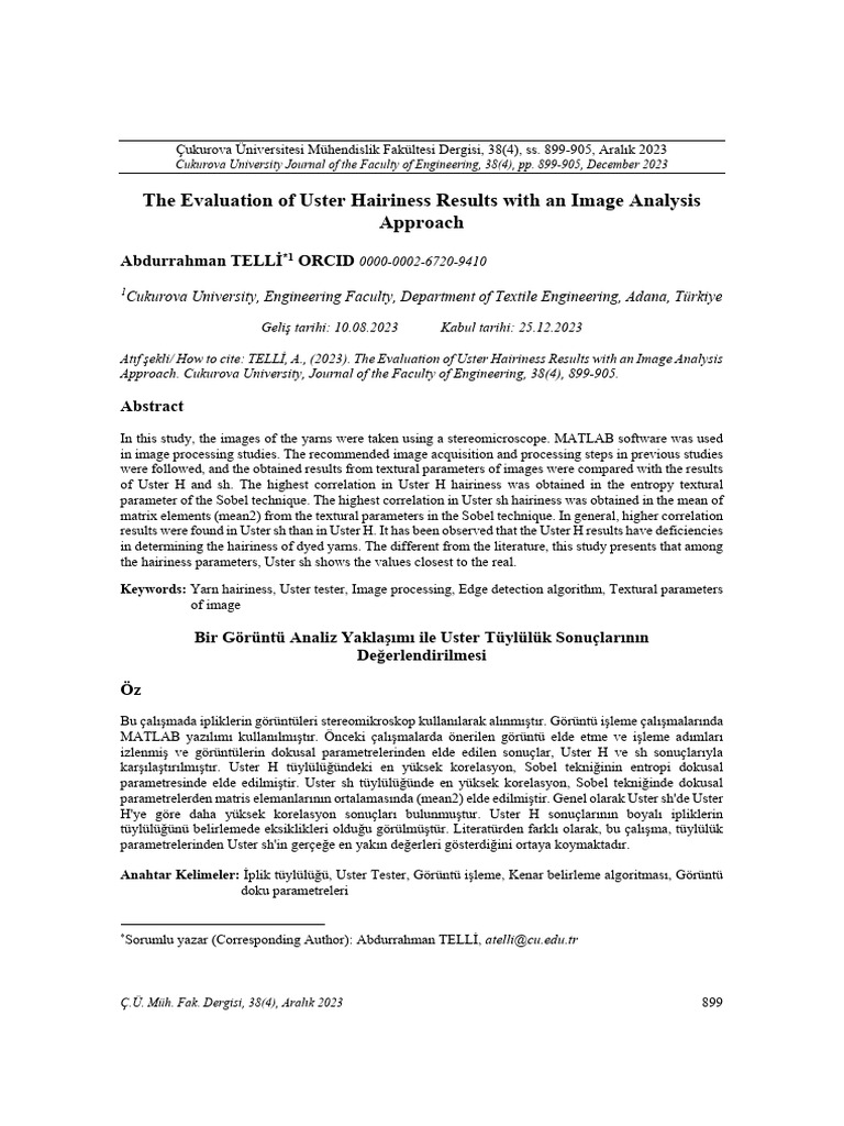 Uster Hairiness Evaluation via Image Analysis | PDF