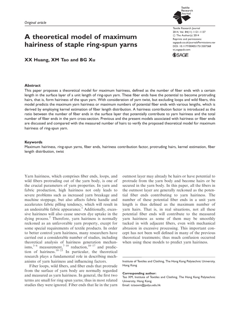 2014-A Theoretical Model of Maximum Hairiness of Staple Ring-Spun Yarns ...