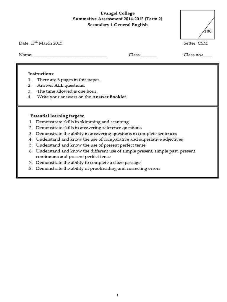 Eng Reading S1 2014 - 15 T2 | PDF | Australia | English Language