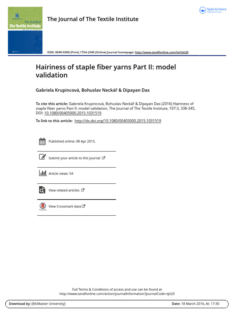 2016-Hairiness of Staple Fiber Yarns Part II Model Validation | PDF ...