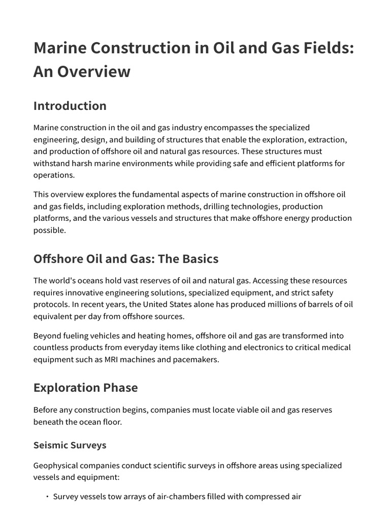 Marine Construction in Oil & Gas Fields | PDF | Offshore Drilling ...