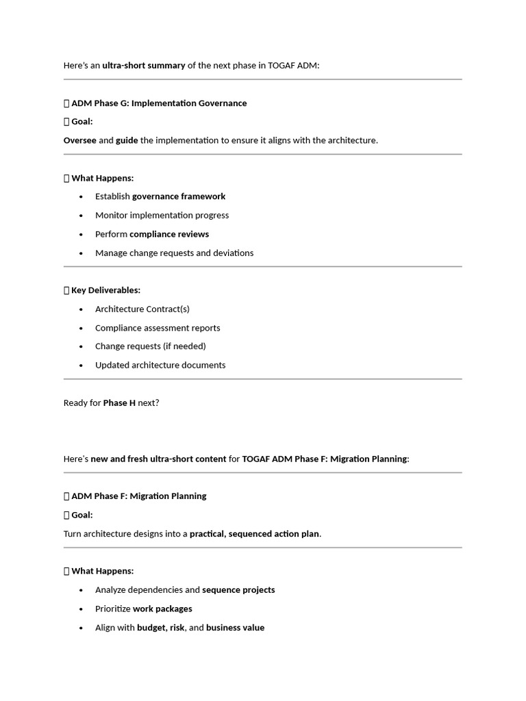 TOGAF ADM Phase G Summary | PDF