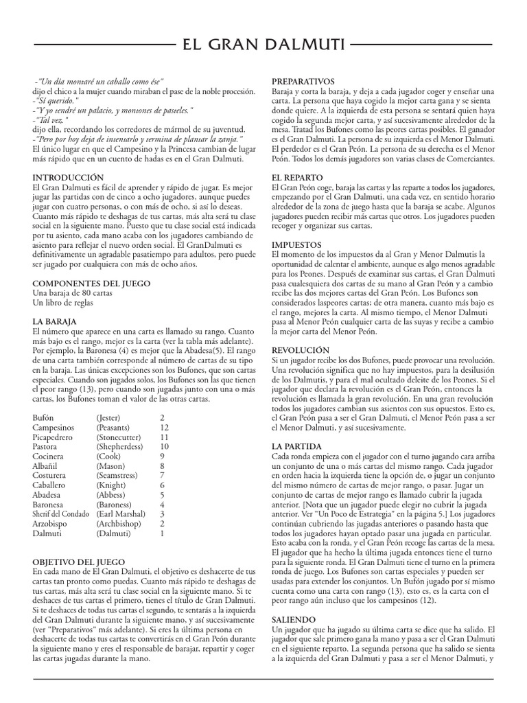 Reglas del juego El Gran Dalmuti | PDF