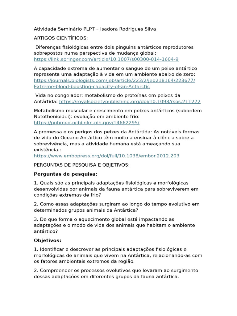 Atividade Seminário PLPT - Isadora Rodrigues Silva | PDF