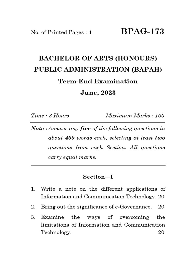 BPAG-173: Electronic Governance Exam Guide | PDF