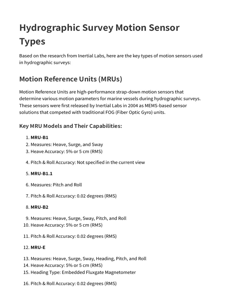Hydrographic Survey Motion Sensor Types | PDF | Inertial Navigation ...