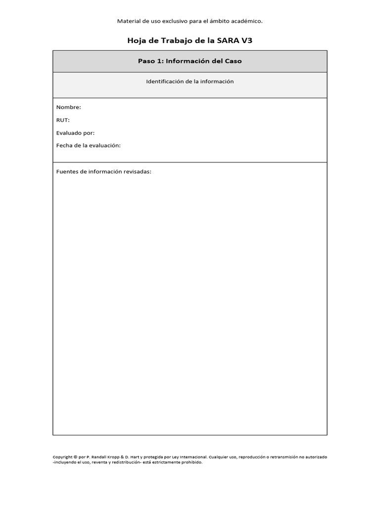Hoja de Trabajo de La SARA V3 1 | PDF | Derechos de autor | Violencia