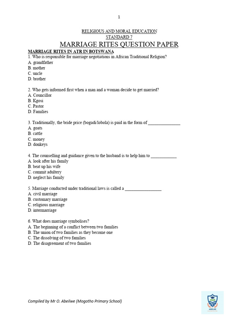 Marriage Rites Topic Test With Permissions-1 | PDF | Marriage | Wedding
