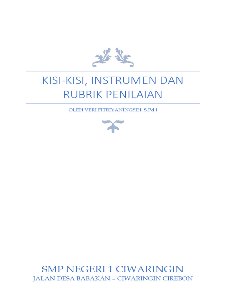 Kisi-Kisi, Instrumen Dan Rubrik Penilaian | PDF