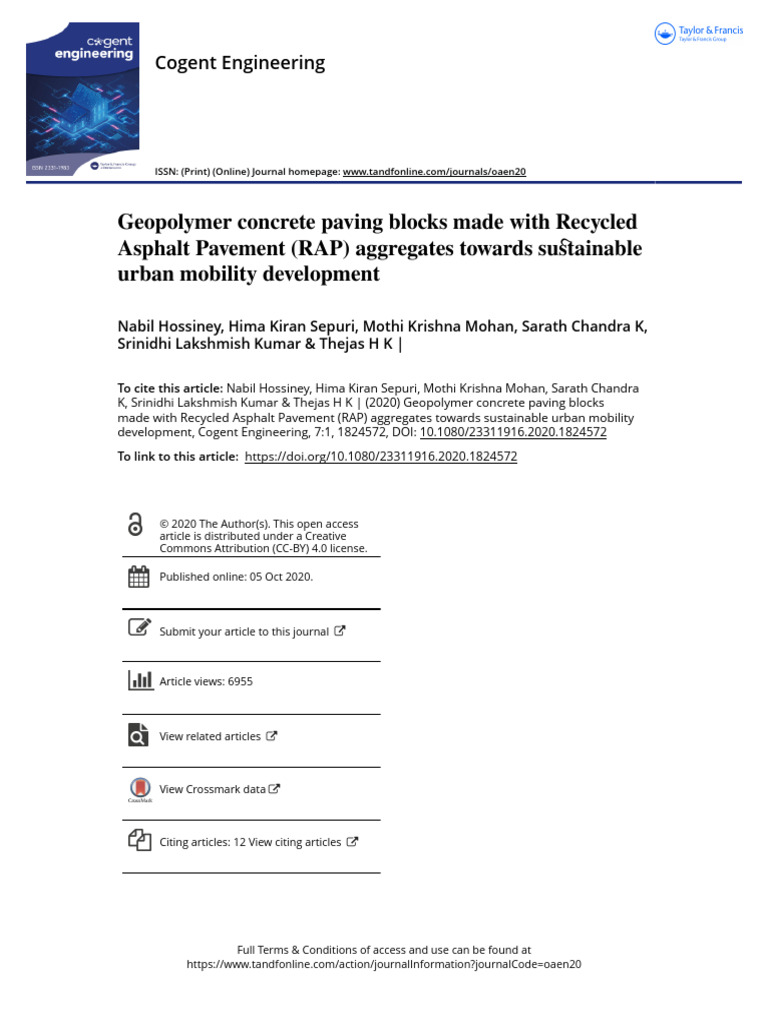 Hossiney Et Al), Geopolymer Concrete Paving Blocks | PDF | Concrete ...
