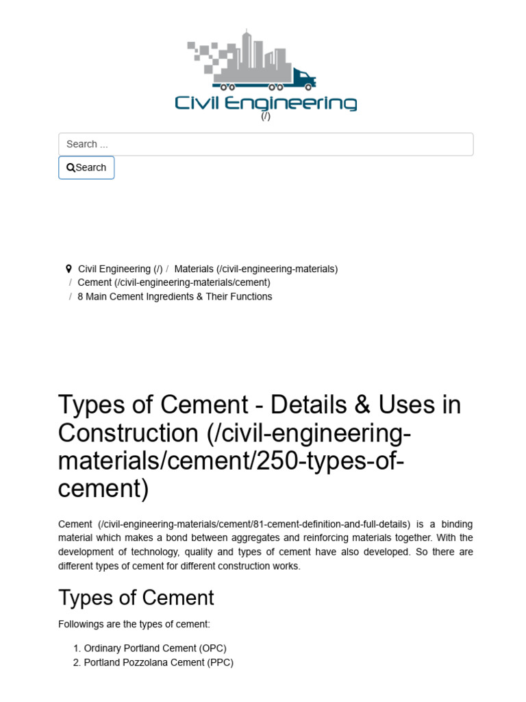 Types of Cement and Their Applications | PDF | Cement | Concrete