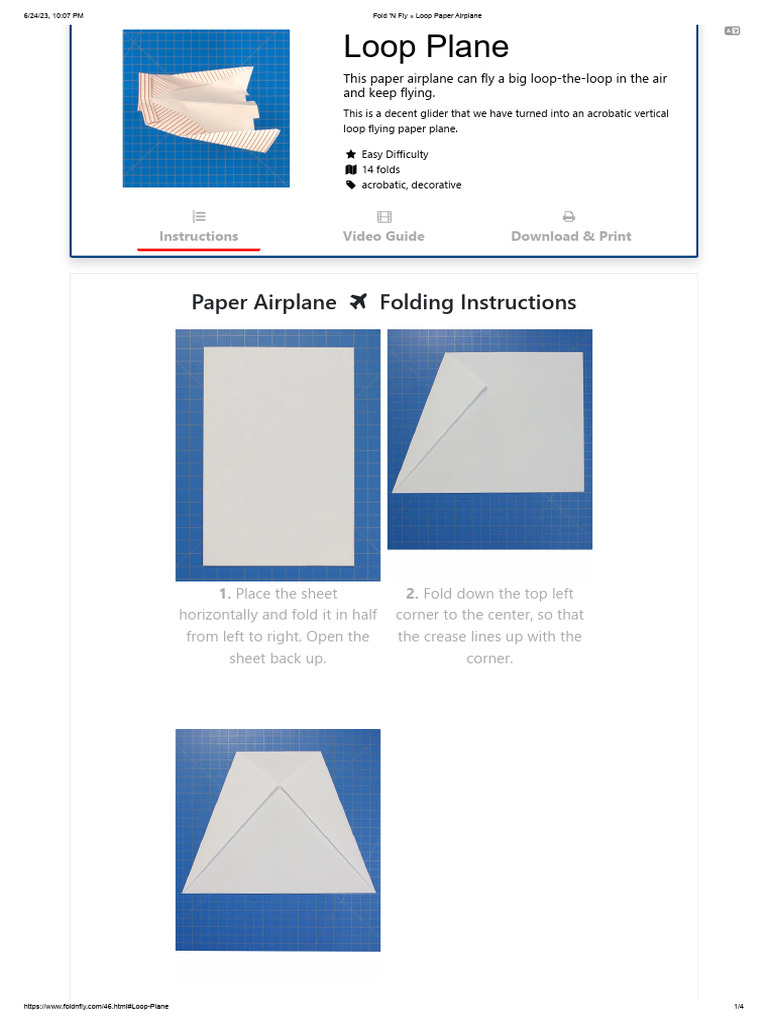 Fold 'N Fly Loop Paper Airplane | PDF | Airplane | Gliding