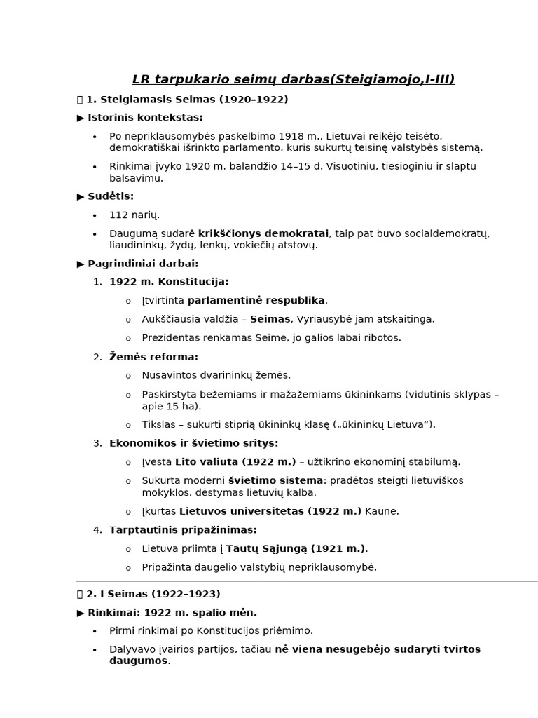 LR Tarpukario Seimų Darbas | PDF