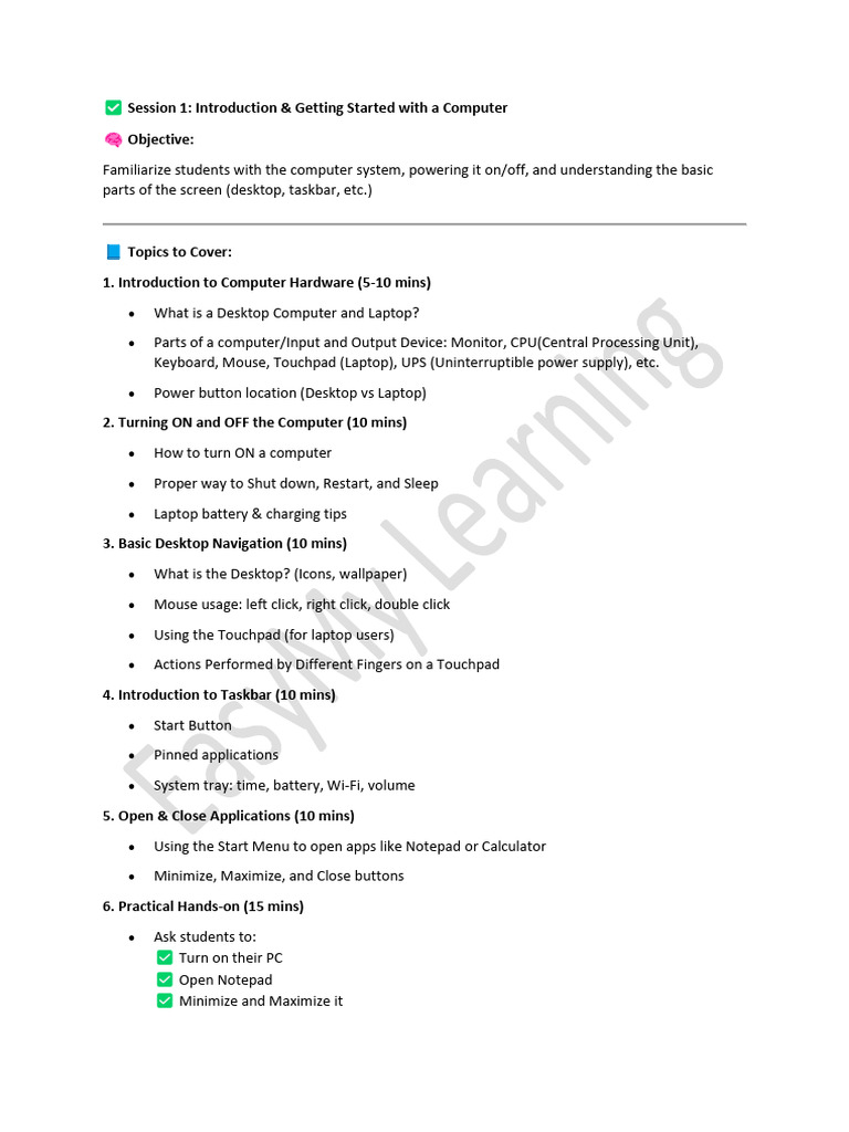 Session-1 Basic To Advanced Computer Skills (Notes) | PDF | Icon ...