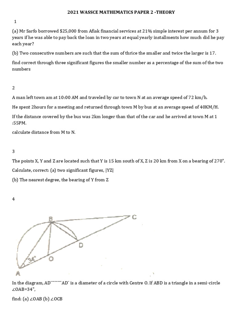 2021 Wassce Core Mathematics Paper 2 Theory | PDF | Mathematics
