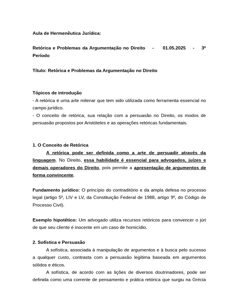 02.05.2025 - Hermenêutica Jurídica - Retórica e Sofística | PDF | Retórica | Dialética