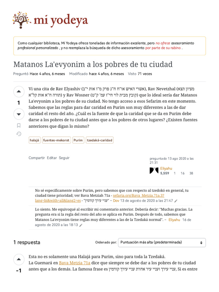 halajá - Matanos La'evyonim a los pobres de tu ciudad - Mi Yodeya | PDF | Movimientos religiosos ...