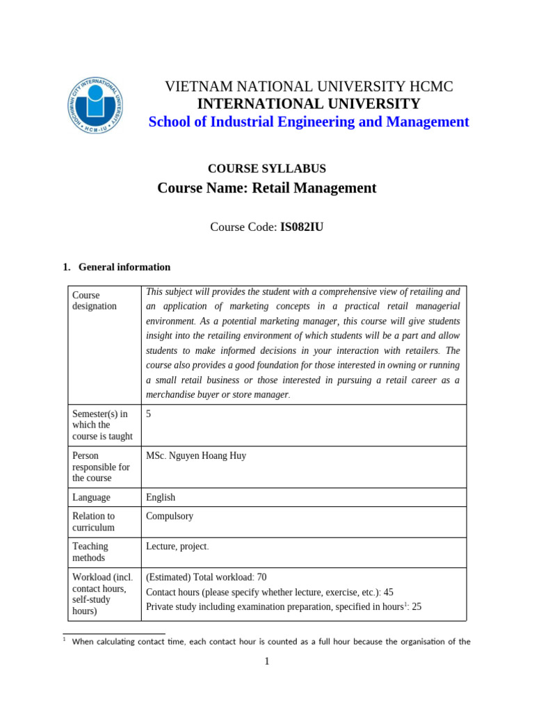 April 2022 Syllabus RETAIL MANAGEMENT | PDF | Learning | Retail