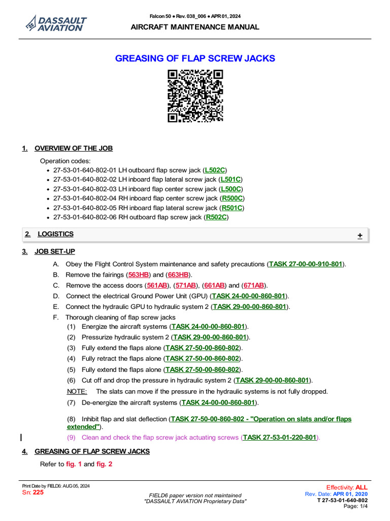 T 27-53-01-640-802-Greasing of Flap Screw Jacks | PDF | Flap (Aeronautics) | Aerospace