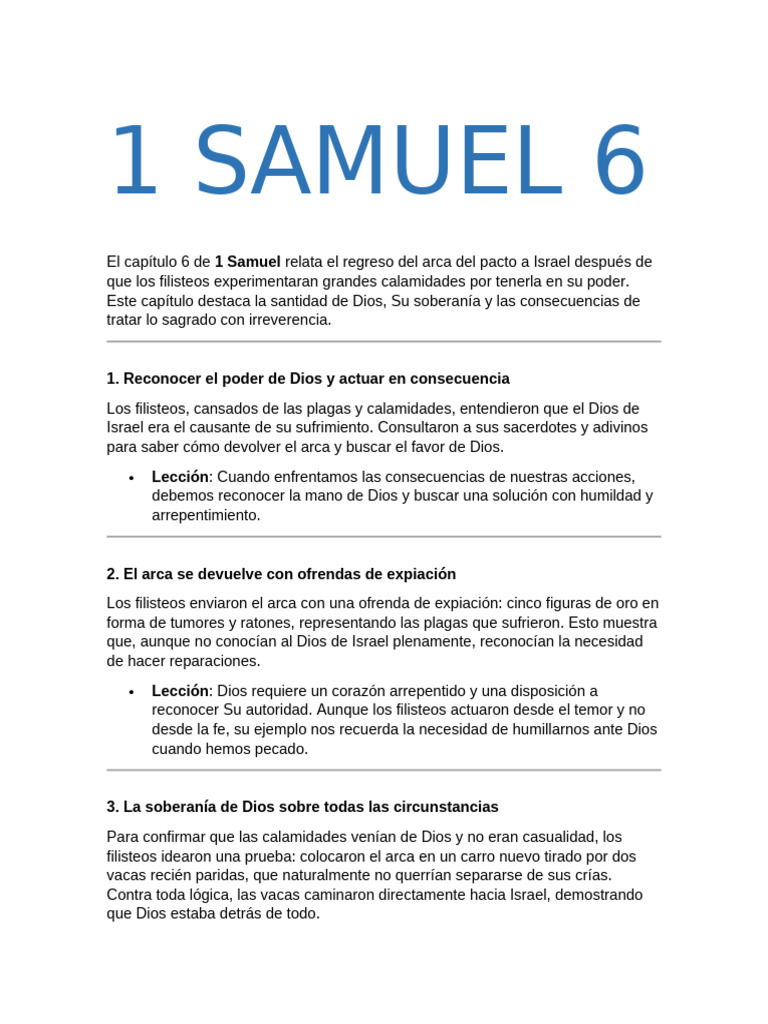 1 Samuel 6 | PDF | Arca de la Alianza | Creencia religiosa y doctrina