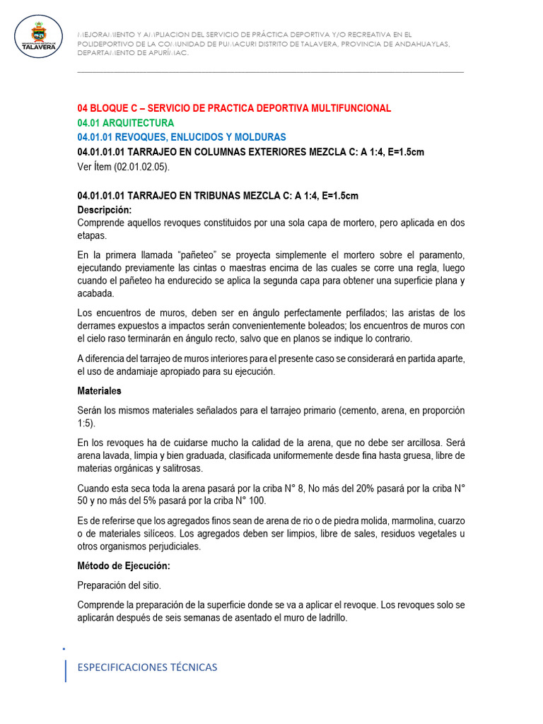 4.1. Espec. Tecnicas Del Bloque C Arquitectura | PDF | Hormigón | Cemento