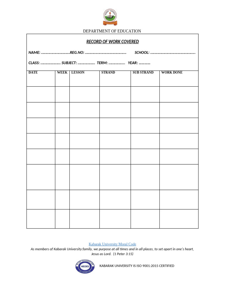 CBC Record of Work Covered | PDF